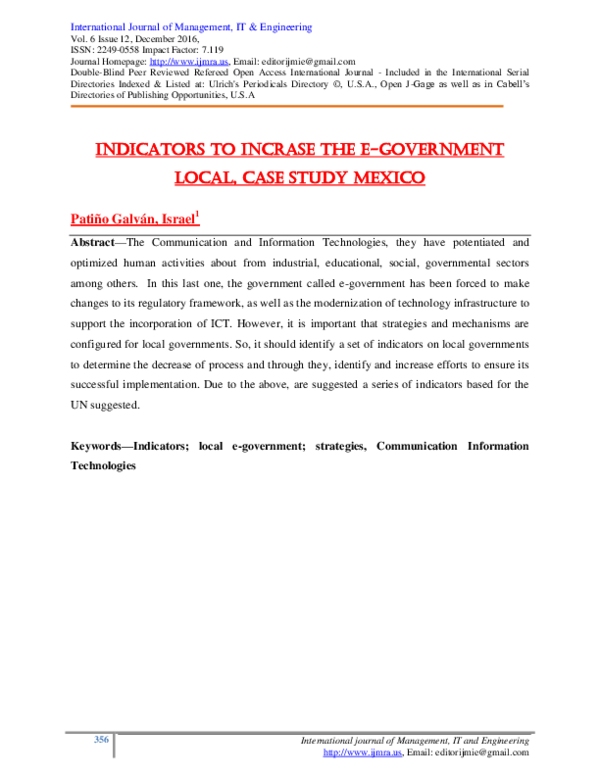 (PDF) Indicators to incrase the e-government local, case study Mexico