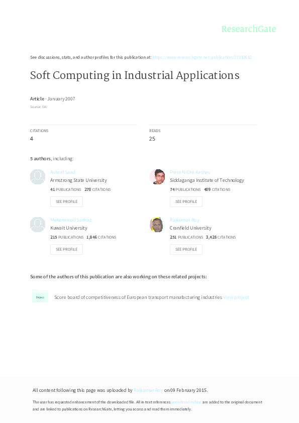 (PDF) Soft Computing in Industrial Applications