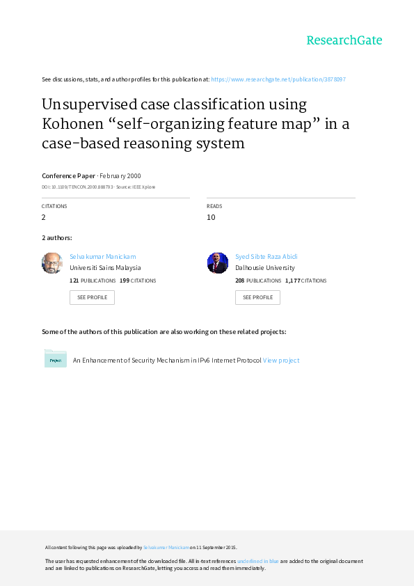 Pdf Unsupervised Case Classification Using Kohonen Self Organizing
