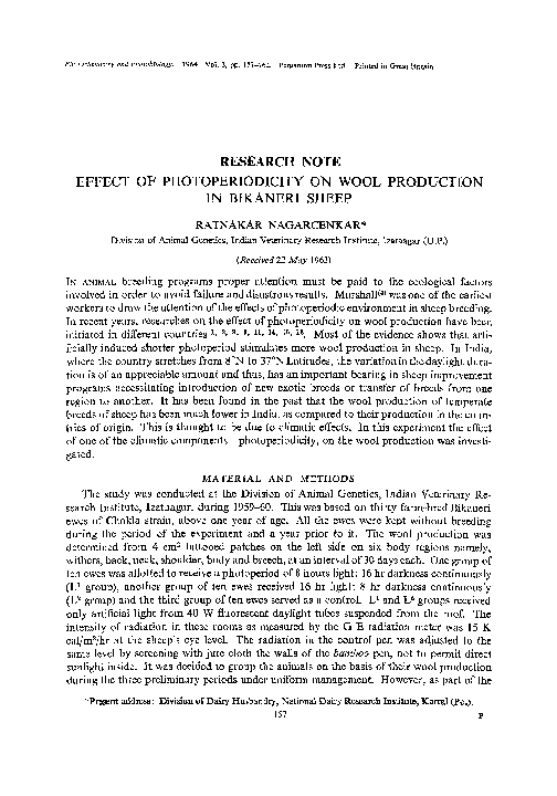 (PDF) EFFECT OF PHOTOPERIODICITY ON WOOL PRODUCTION IN BIKANERI SHEEP