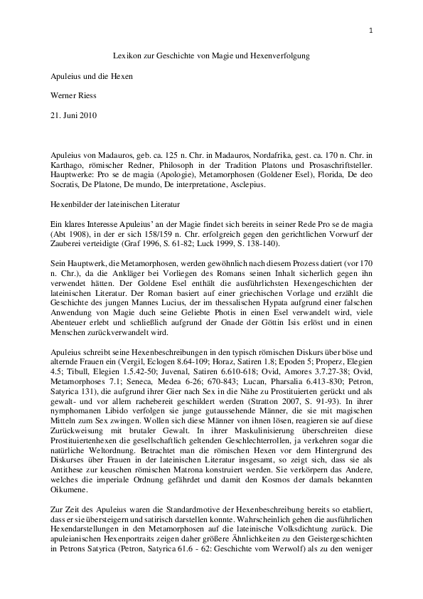 (PDF) "Apuleius" in Lexikon zur Geschichte von Magie und ...
