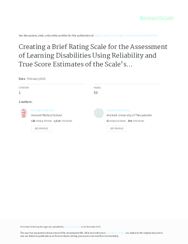 (PDF) Creating a Brief Rating Scale for the Assessment of Learning ...