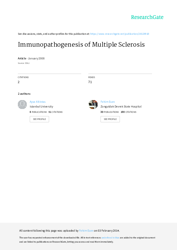 (PDF) Immunopathogenesis of Multiple Sclerosis
