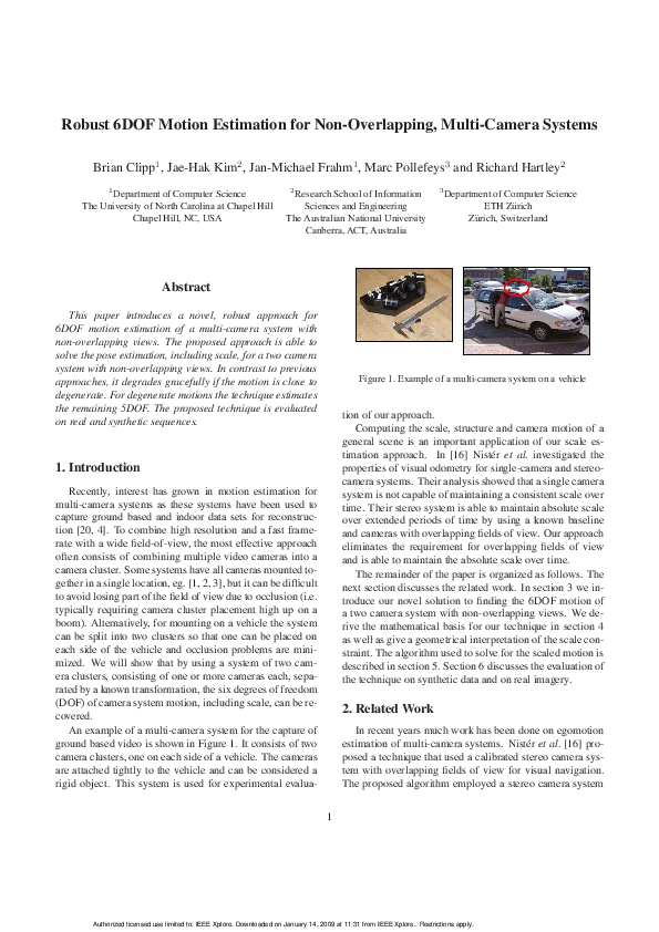 (PDF) Robust 6DOF Motion Estimation for Non-Overlapping, Multi-Camera Systems