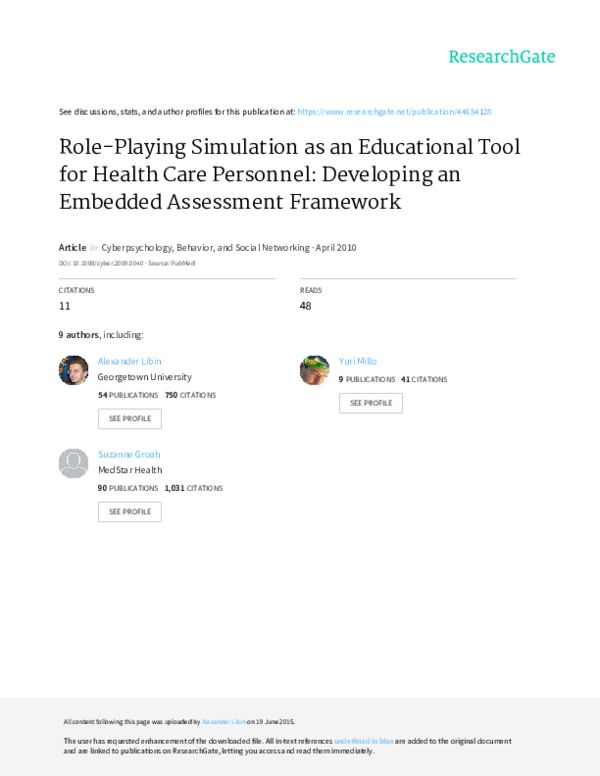 (PDF) Role-playing simulation as an educational tool for health care ...