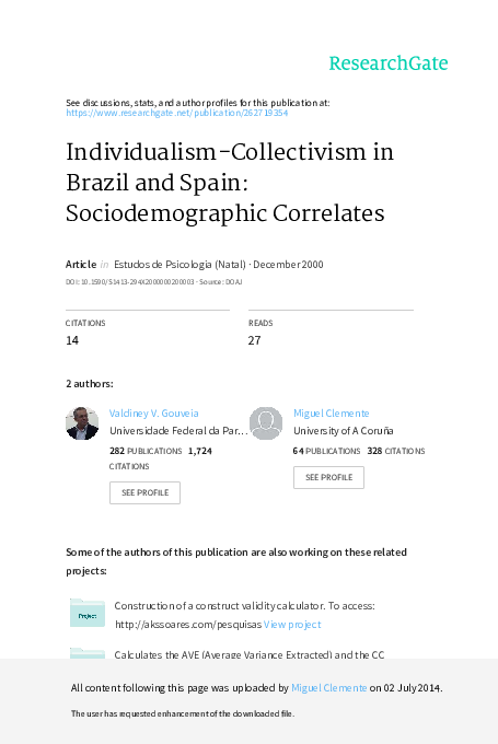 (PDF) Individualim-collectivism in Brazil and Spain: socio-demographic ...
