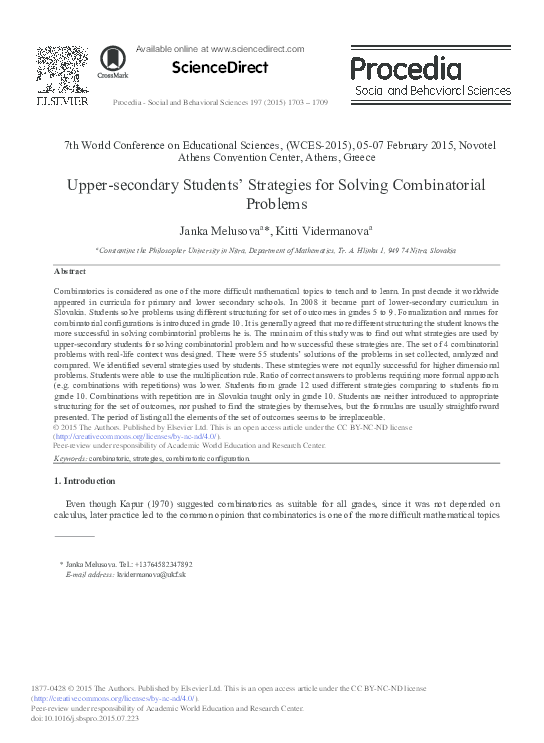 (PDF) Upper-secondary Students' Strategies for Solving Combinatorial Problems
