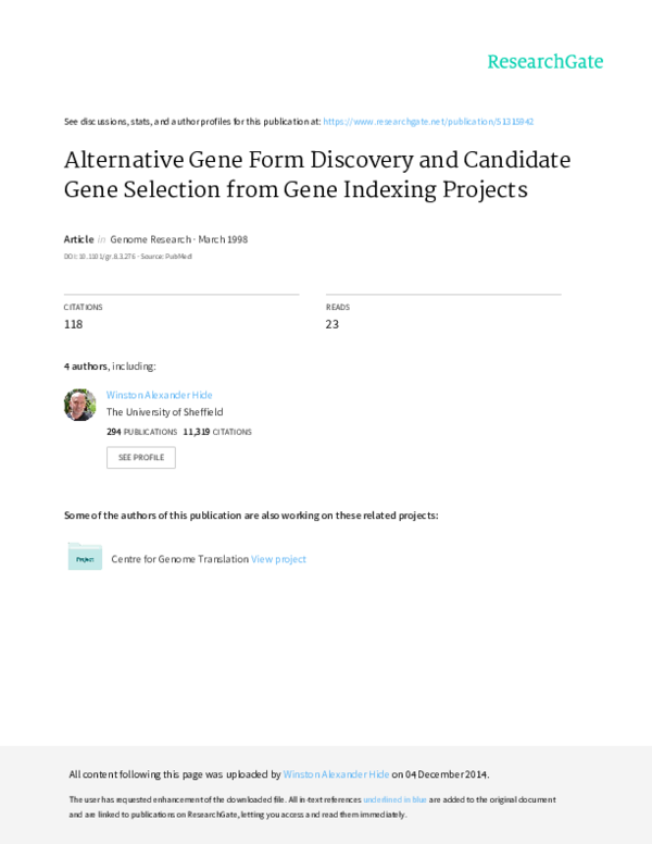 (PDF) Alternative Gene Form Discovery and Candidate Gene Selection From ...