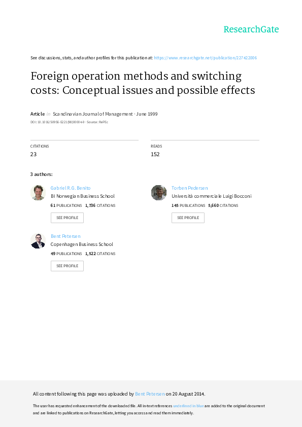 (PDF) Foreign operation methods and switching costs: conceptual issues and possible effects