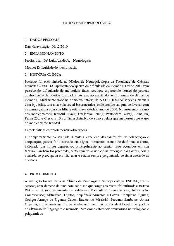 (DOC) Laudo Neuropsicológico