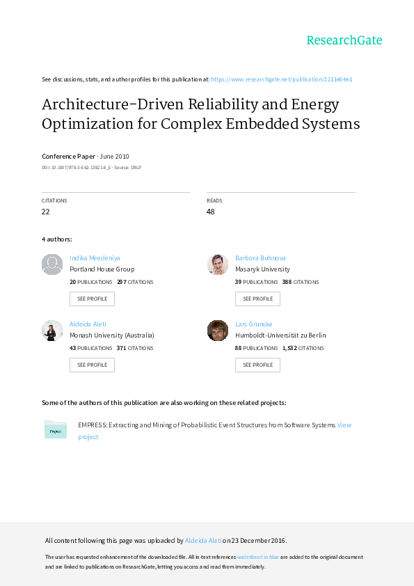 Pdf Architecture Driven Reliability And Energy Optimization For Complex Embedded Systems