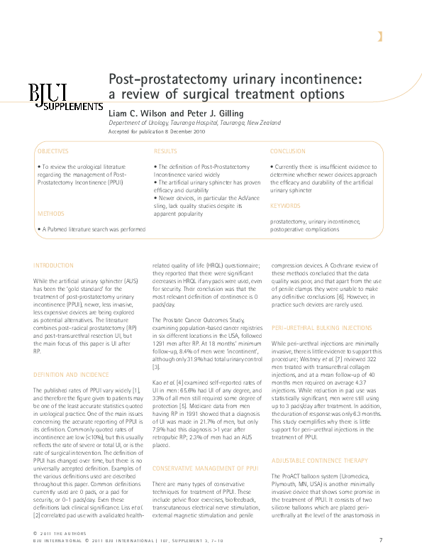 (PDF) Post‐prostatectomy urinary incontinence: a review of surgical ...