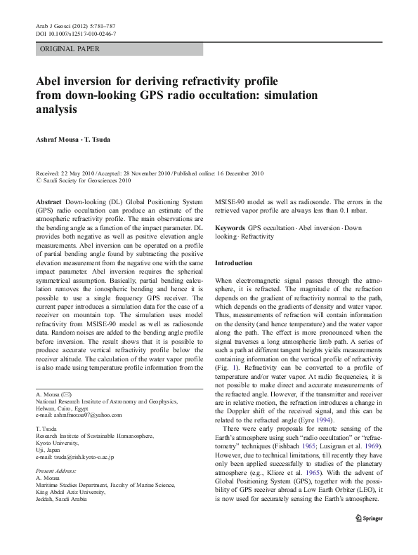 (PDF) Abel inversion for deriving refractivity profile from down ...