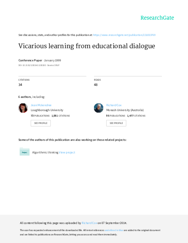 (PDF) Vicarious learning from educational dialogue