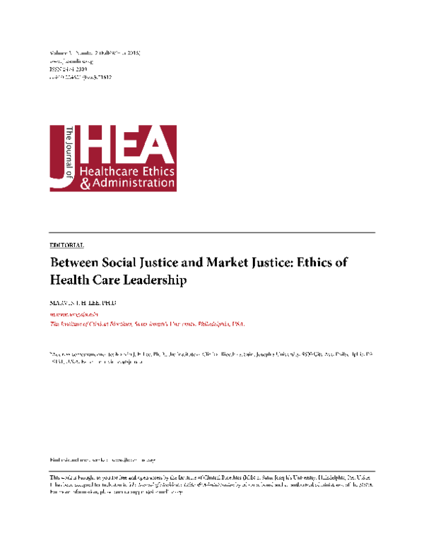 (PDF) Between Social Justice and Market Justice: Ethics of Health Care ...
