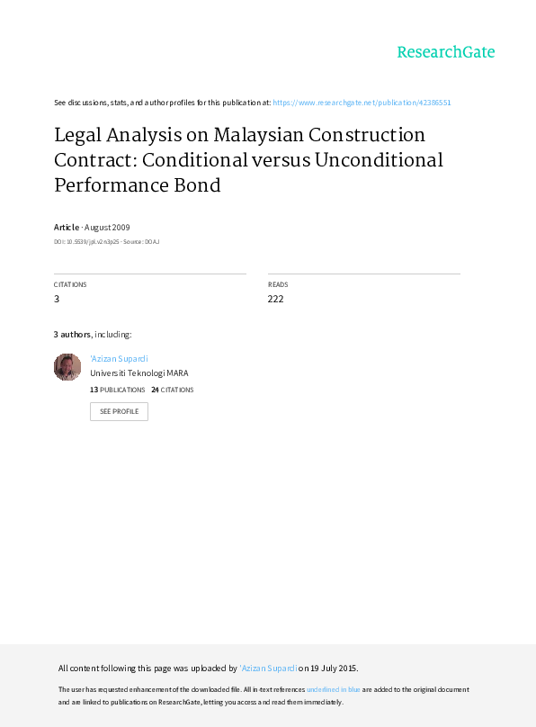(PDF) Legal Analysis on Malaysian Construction Contract: Conditional ...