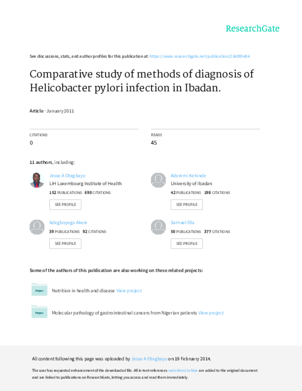 (PDF) Comparative study of methods of diagnosis of Helicobacter pylori ...