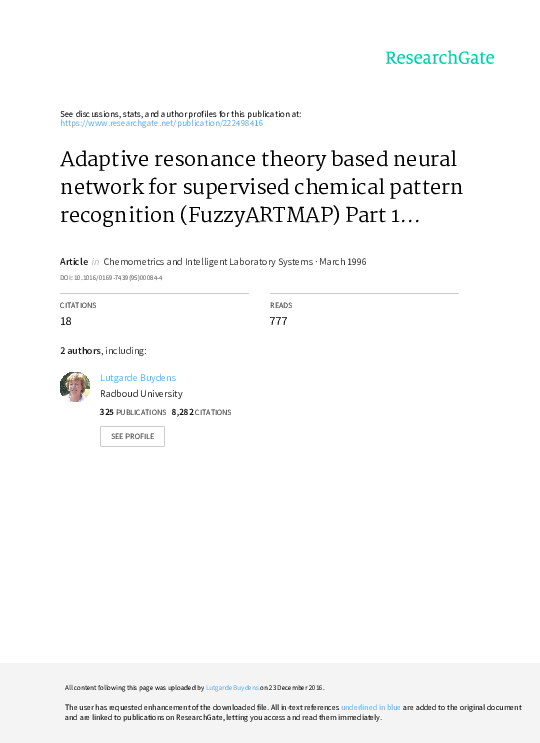 (PDF) Adaptive resonance theory based neural network for supervised chemical pattern recognition ...