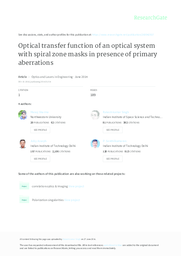 (PDF) Optical transfer function of an optical system with a vortex ...