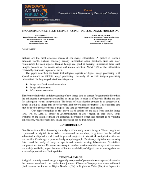 (PDF) PROCESSING OF SATELLITE IMAGE USING DIGITAL IMAGE PROCESSING ...