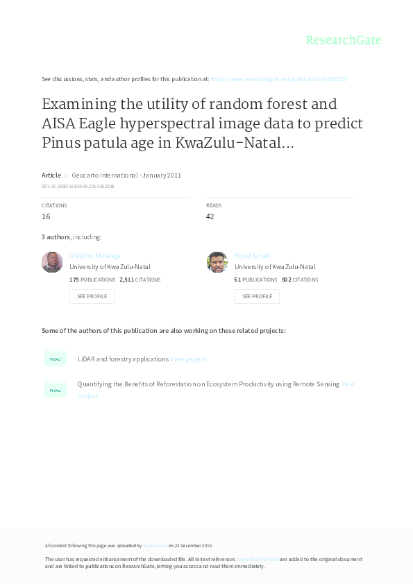 (PDF) Examining the utility of random forest and AISA Eagle hyperspectral image data to predict ...