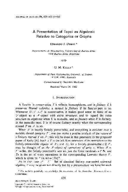 (PDF) A presentation of topoi as algebraic relative to categories or ...