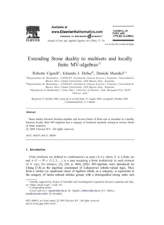 (PDF) Extending Stone duality to multisets and locally finite MV-algebras