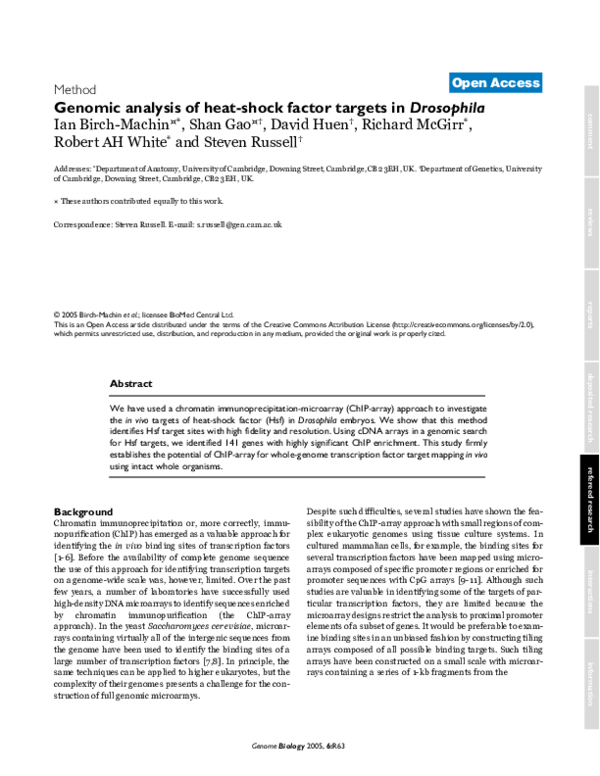 (PDF) Genomic analysis of heat-shock factor targets in Drosophila