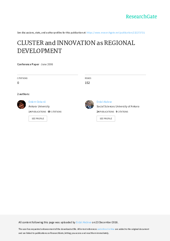 (PDF) CLUSTER and INNOVATION as REGIONAL DEVELOPMENT
