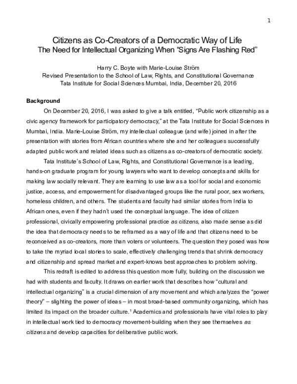 (DOC) Citizens as Co-creators of a Democratic Way of Life, TISS edited ...