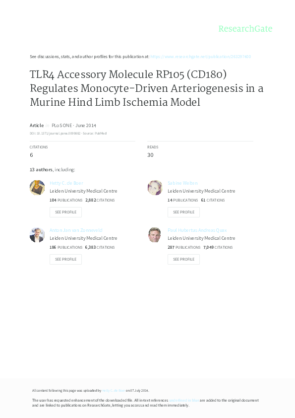 (PDF) TLR4 Accessory Molecule RP105 (CD180) Regulates Monocyte-Driven ...