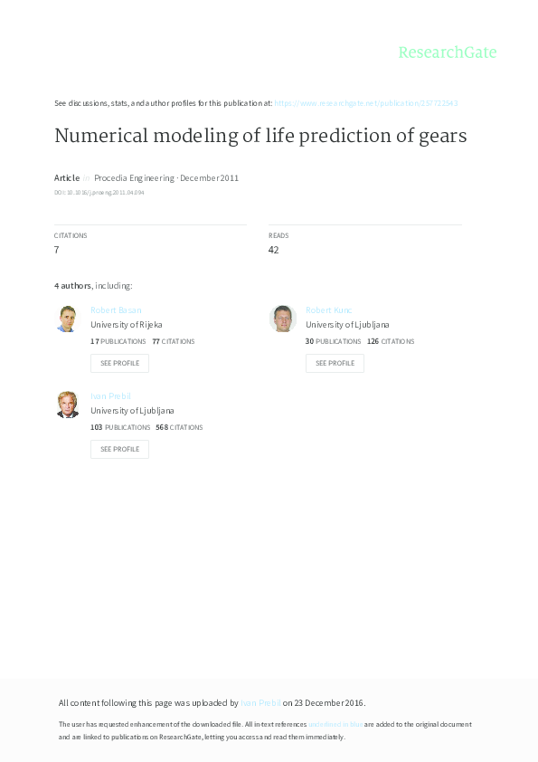 (PDF) Numerical modeling of life prediction of gears