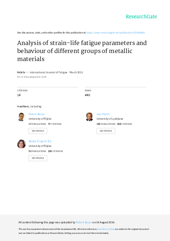 (PDF) Analysis of strain-life fatigue parameters and behaviour of ...