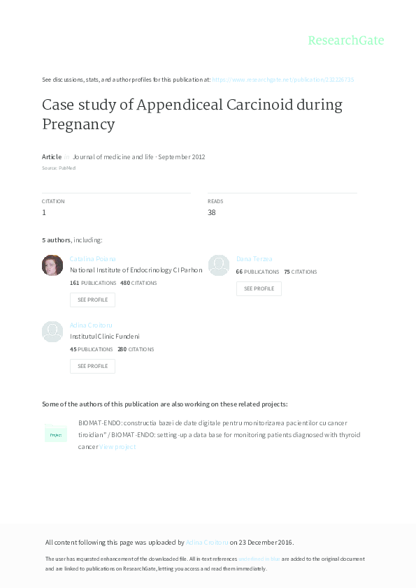 (PDF) Case study of appendiceal carcinoid during pregnancy | Adina ...