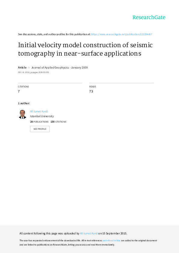 (PDF) Initial velocity model construction of seismic tomography in near ...