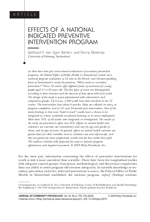 (PDF) Effects of a national indicated preventive intervention program