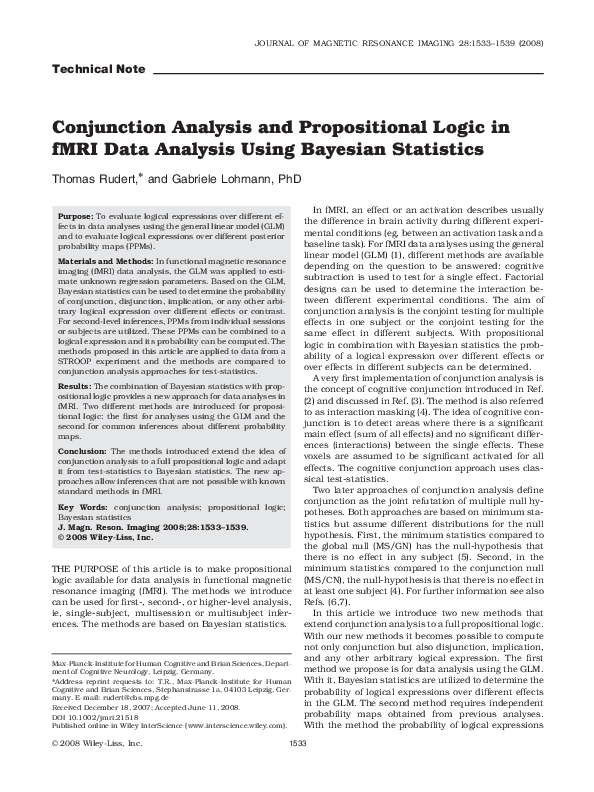 (PDF) Conjunction analysis and propositional logic in fMRI data analysis using Bayesian statistics