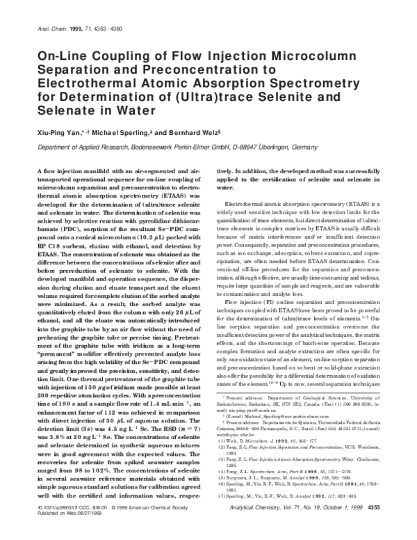 Pdf On Line Coupling Of Flow Injection Microcolumn Separation And Preconcentration To