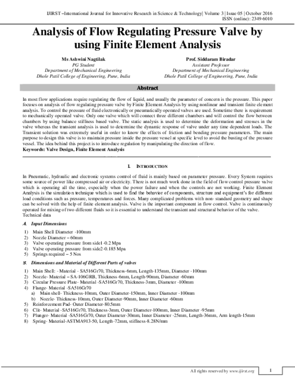 (PDF) Analysis of Flow Regulating Pressure Valve by using Finite Element Analysis
