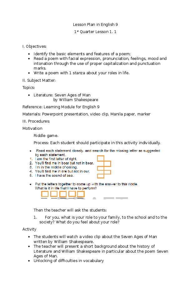 (DOC) Lesson Plan in English