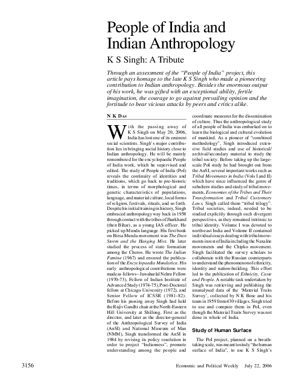 (PDF) People of India and Indian Anthropology