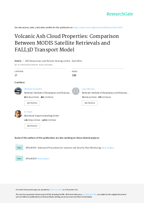 (PDF) Volcanic Ash Cloud Properties: Comparison Between MODIS Satellite Retrievals and FALL3D ...