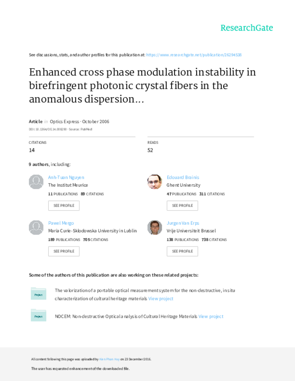 (PDF) Enhanced cross phase modulation instability in birefringent photonic crystal fibers in the ...