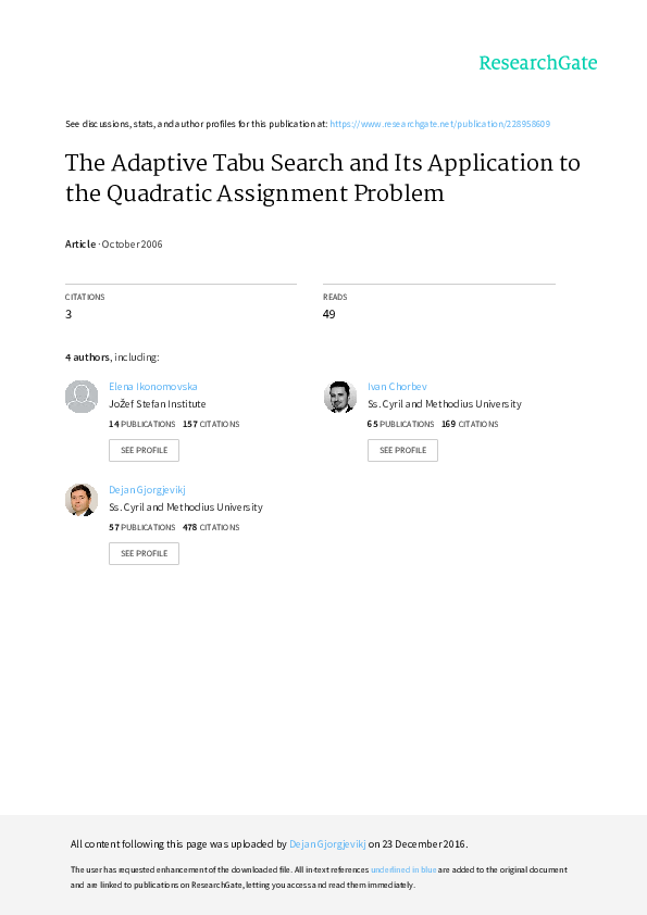The Adaptive Tabu Search and Its Application to the Quadratic Assignment Problem