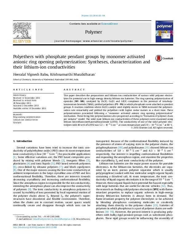 (PDF) Polyethers with phosphate pendant groups by monomer activated ...