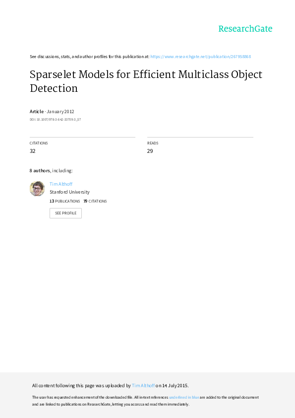 Pdf Sparselet Models For Efficient Multiclass Object Detection