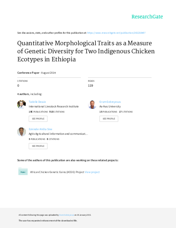 (PDF) Phenotypic diversity of two Ethiopian village chicken ecotypes | Takele Desta - Academia.edu