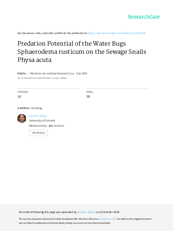 (PDF) Predation Potential of the Water Bugs Sphaerodema rusticum on the ...