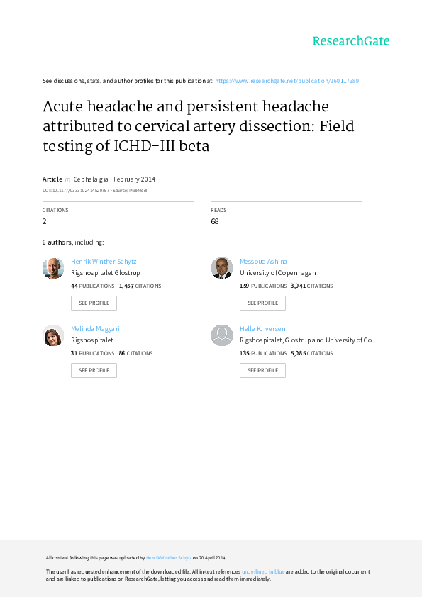 (PDF) Acute headache and persistent headache attributed to cervical ...