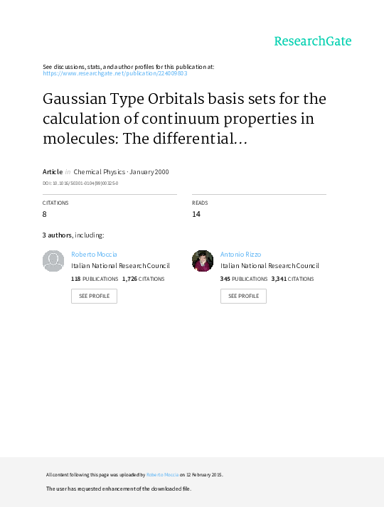 Pdf Gaussian Type Orbitals Basis Sets For The Calculation Of Continuum Properties In Molecules